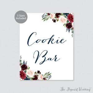 Printable Cookie Bar Sign - Navy Marsala Floral Wedding Cookie Bar Sign ...