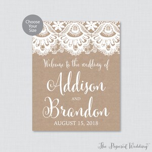 Burlap and Lace Wedding Welcome Sign - Rustic Burlap Welcome Sign for ...