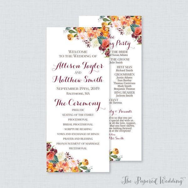 Fall Wedding Program - Etsy