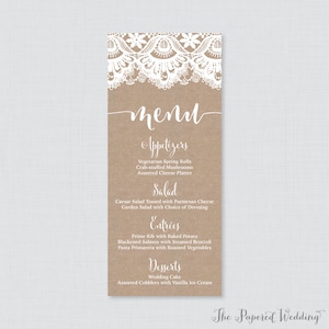 Printable OR Printed Wedding Menu Cards - Rustic Burlap and Lace ...