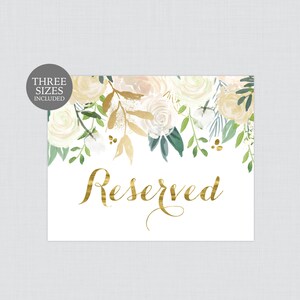 Printable Gold Floral Wedding Reserved Signs - Gold White Flower ...