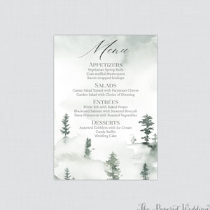 Printable OR Printed Forest Menu Cards - Watercolor Green Trees Wedding ...