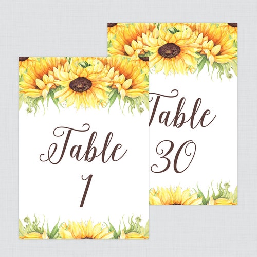 Printable Sunflower Wedding Table Numbers Rustic Sunflower - Etsy
