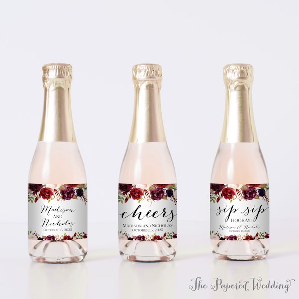 Mini Bottle Rose’ Bridal Shower Labels - Etsy