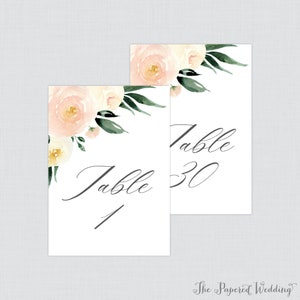 Printable Ivory and Blush Pink Flower Wedding Table Numbers - Pink ...