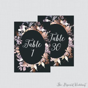 Printable Rose Gold Wedding Table Numbers - Black, Rose Gold & Lavender ...