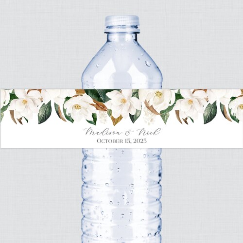 Printable OR Printed Magnolia Wedding Water Bottle Labels - Etsy