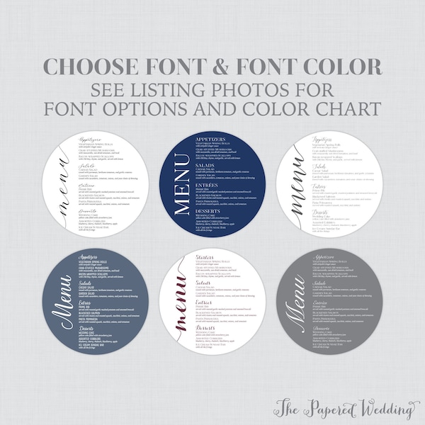Round Menu Cards Print - Etsy