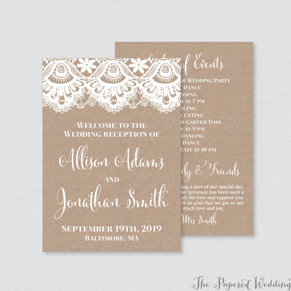 Burlap and Lace Wedding Program - Etsy