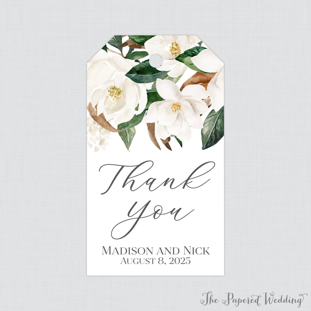 Printable OR Printed Magnolia Favor Tags - White Magnolia Flower Gift ...