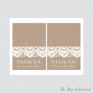 Printable Matron of Honor Thank You Cards Rustic Burlap and Lace Thank ...