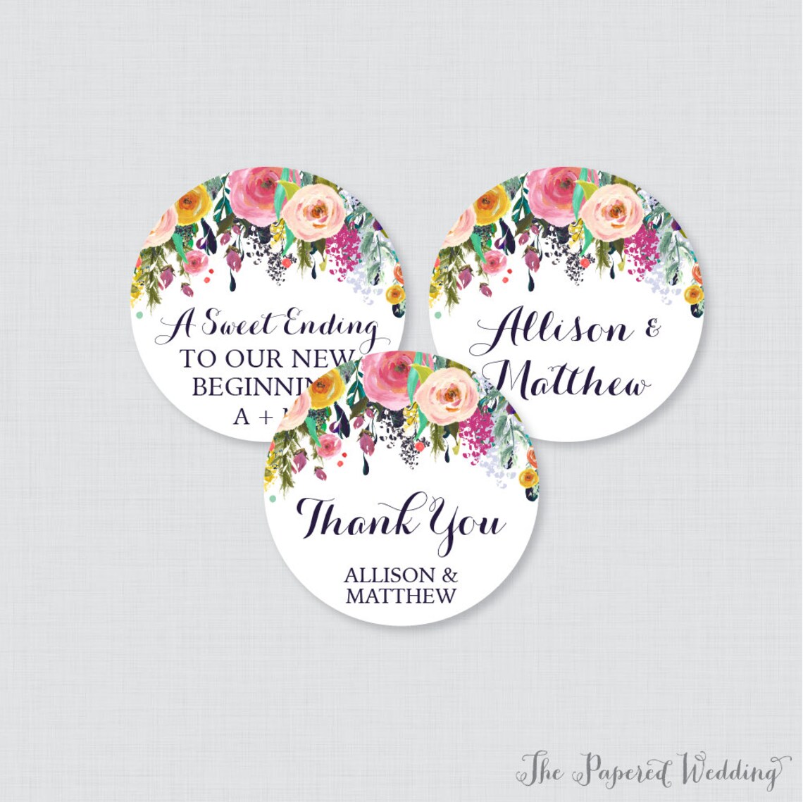 Printable OR Printed Wedding Stickers Floral Circle Wedding | Etsy