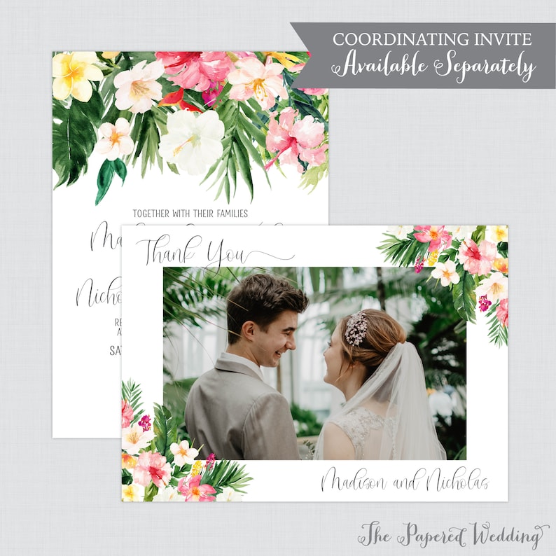 Printable OR Printed Photo Thank You Cards With Tropical Flowers ...