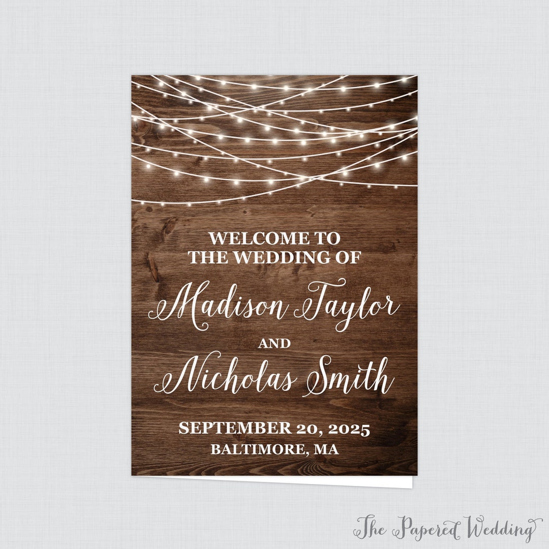 Printable OR Printed Rustic Wedding Program Booklet - Wood and String ...