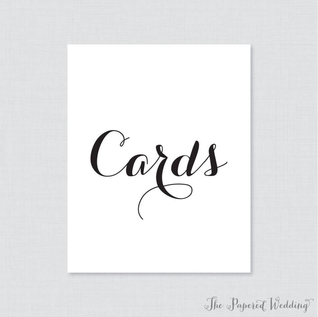 Printable Cards Sign - Black and White Cards Sign for Wedding, Simple ...