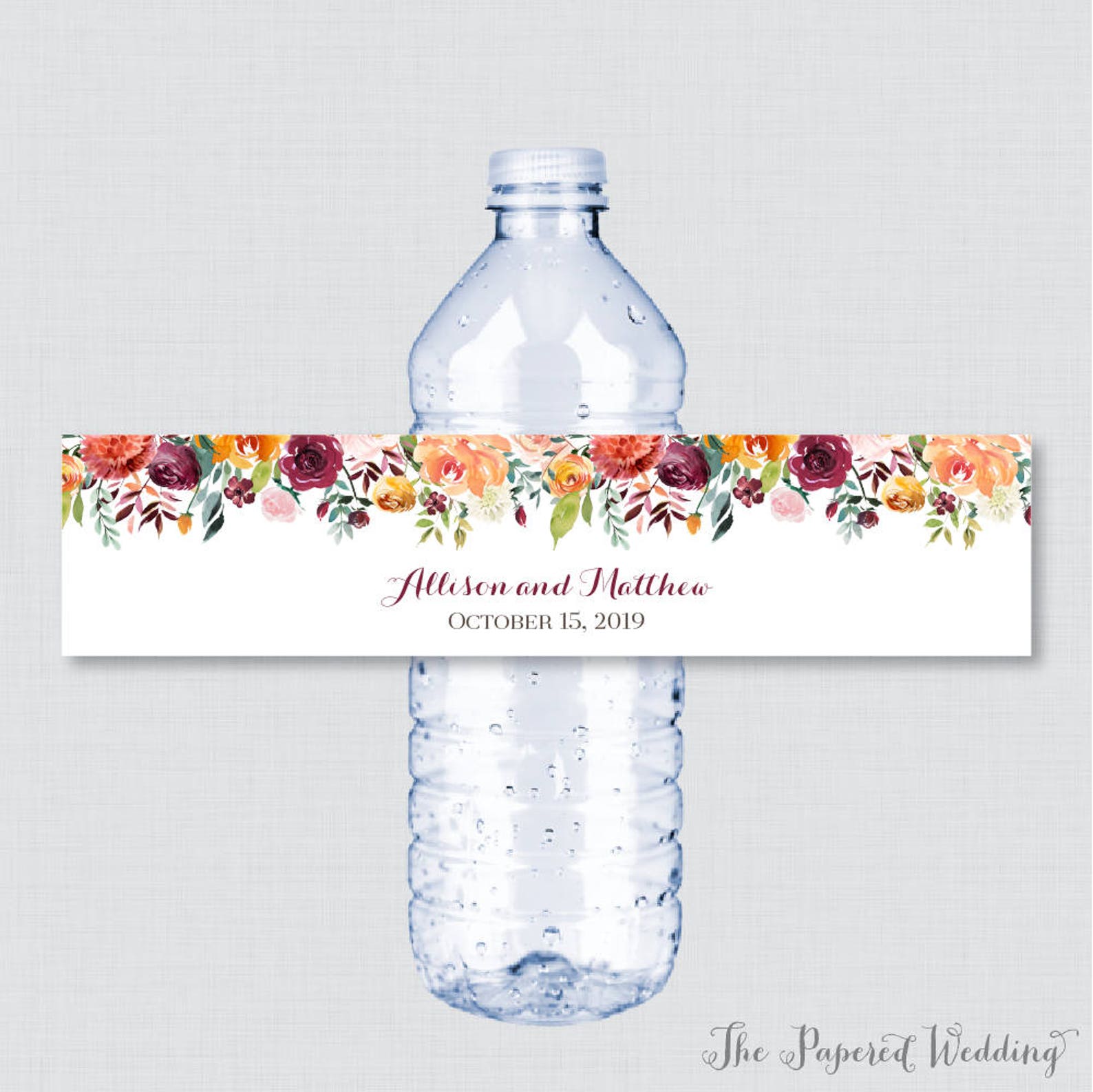 Printable OR Printed Wedding Water Bottle Labels - Rustic Fall Flower ...