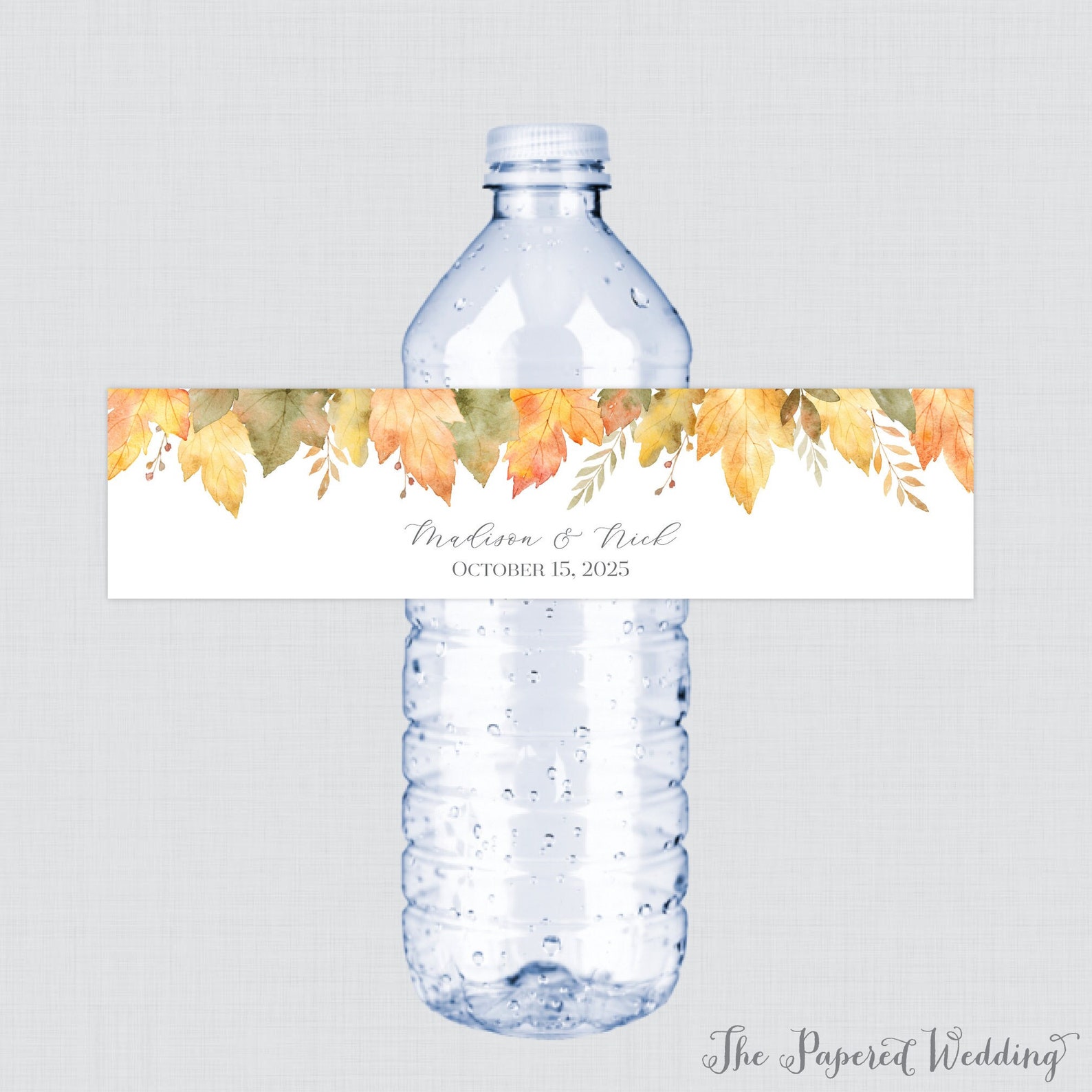 Printable OR Printed Fall Wedding Water Bottle Labels - Autumn Leaves ...