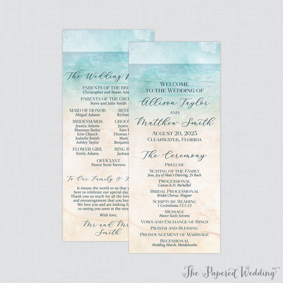 Printable OR Printed Beach Wedding Programs Watercolor Beach - Etsy