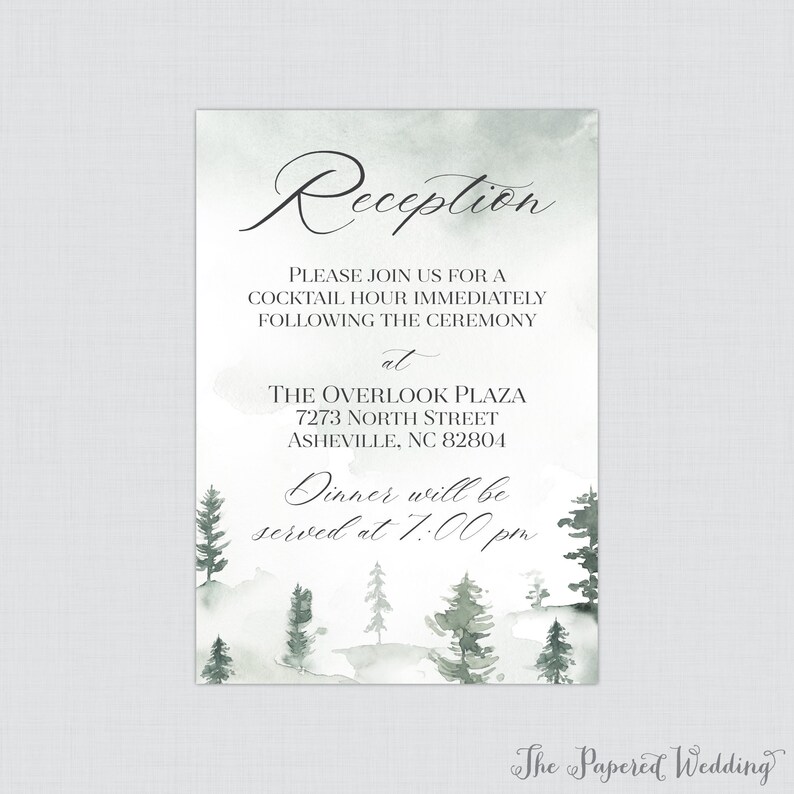 Printable OR Printed Forest Wedding Reception Cards Green | Etsy