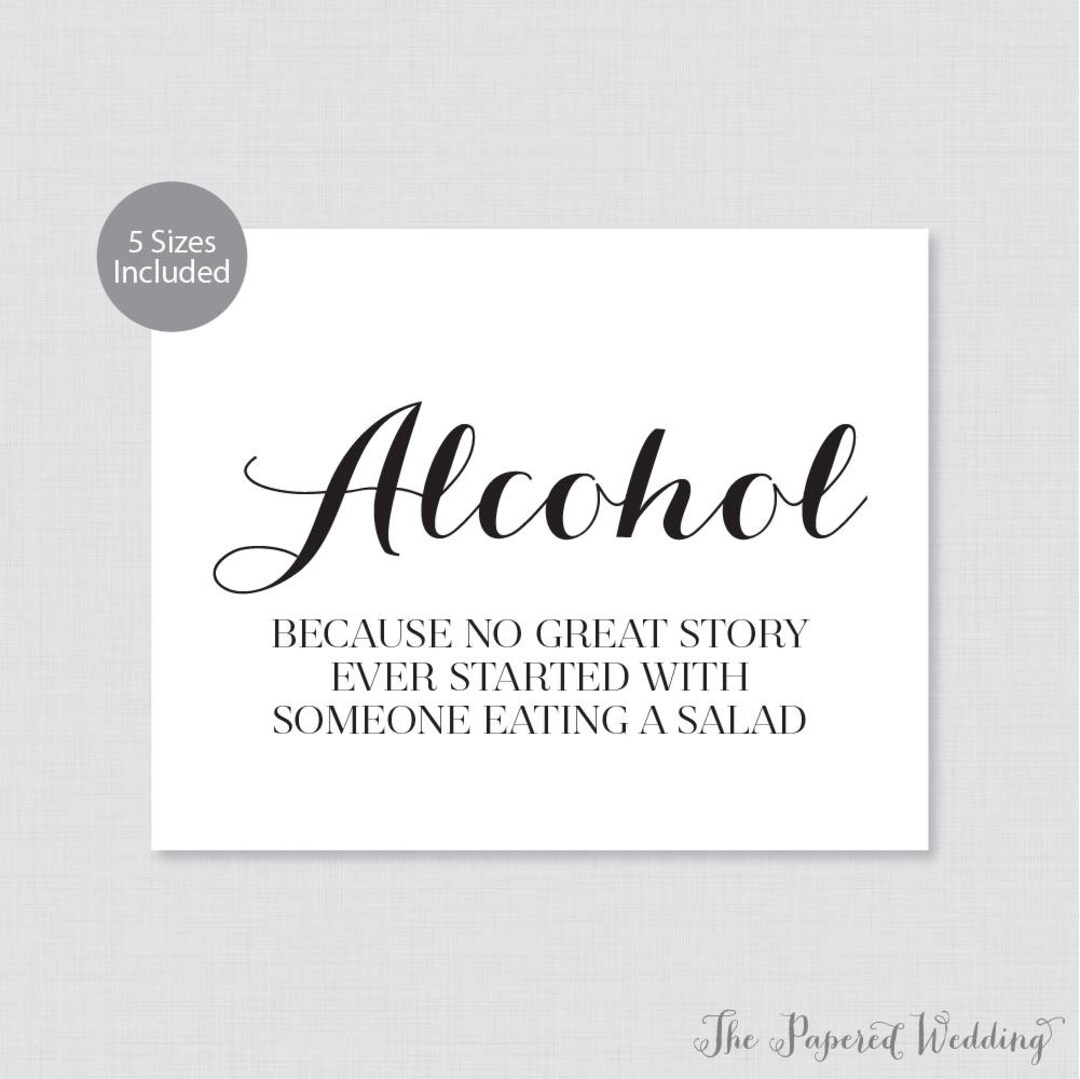 Printable Alcohol Sign Black and White Wedding Alcohol Sign Simple ...