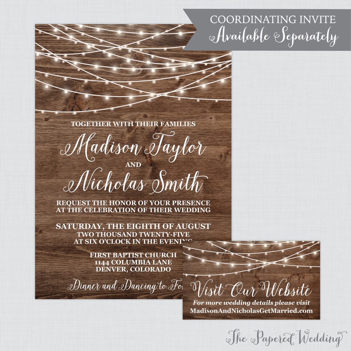 Printable OR Printed Rustic Wedding Website Cards - Wood and String ...