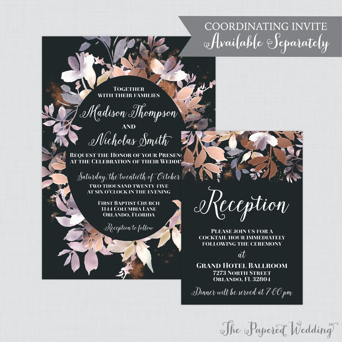 Printable OR Printed Rose Gold Wedding Reception Cards - Etsy