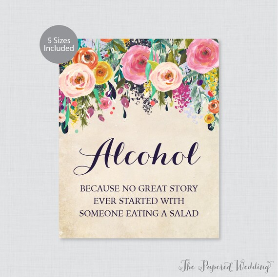 Printable Alcohol Sign Floral Wedding Alcohol Sign Shabby | Etsy