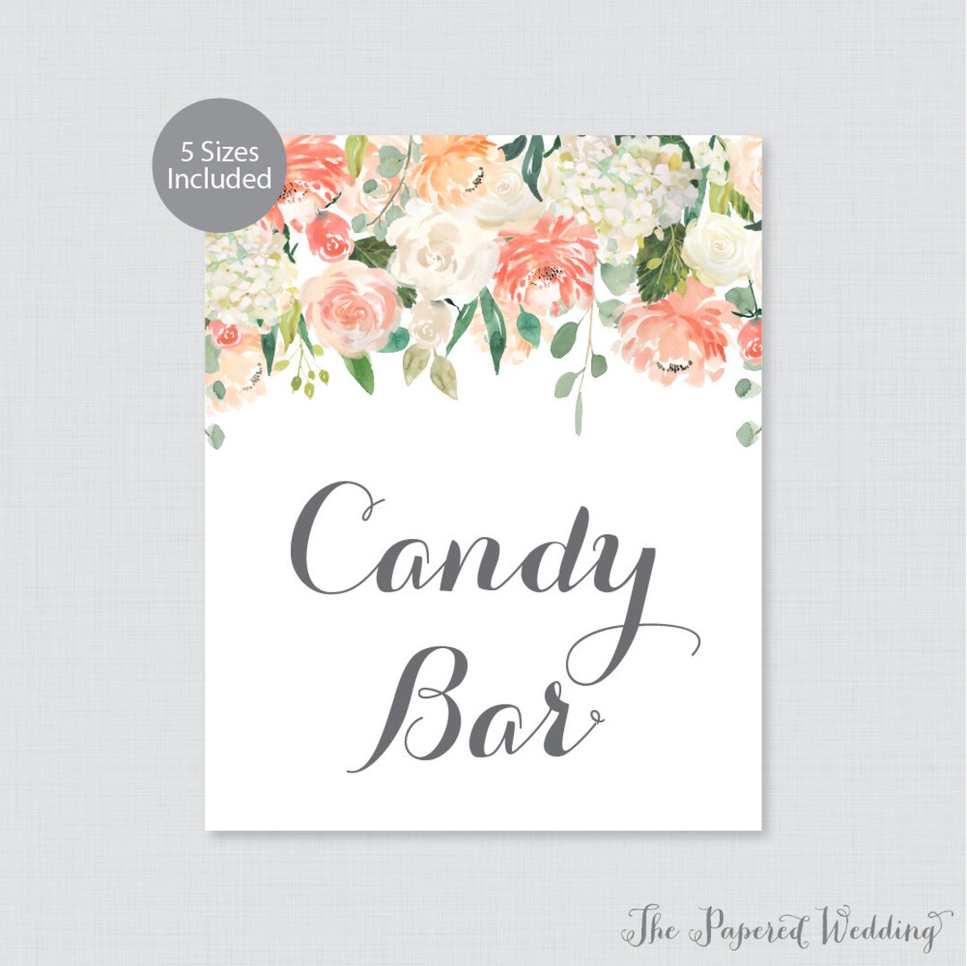 Printable Candy Bar Sign - Peach Floral Candy Bar Sign - Peach Flower ...