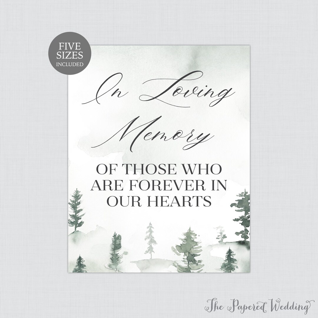 Printable Forest in Loving Memory of Sign - Green Watercolor Trees ...
