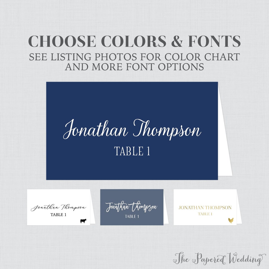 Printed Place Cards With Custom Fonts and Colors - Customized Guest ...