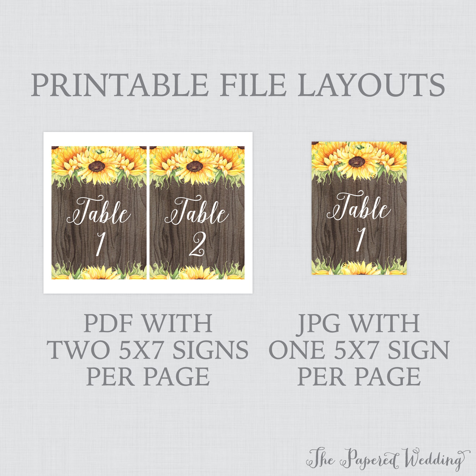 Printable Sunflower and Wood Wedding Table Numbers Rustic | Etsy