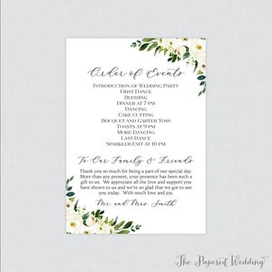 Printable OR Printed Wedding Reception Program - White Floral Wedding ...