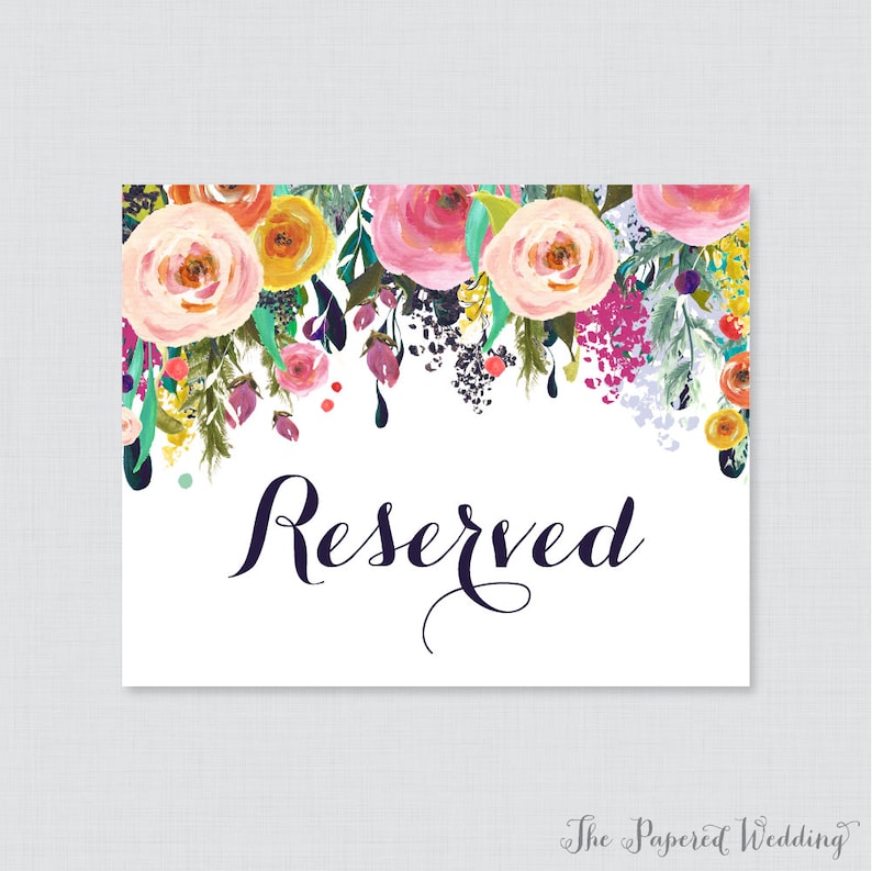 Printable Wedding Reserved Sign Floral Reserved Seating Sign - Etsy