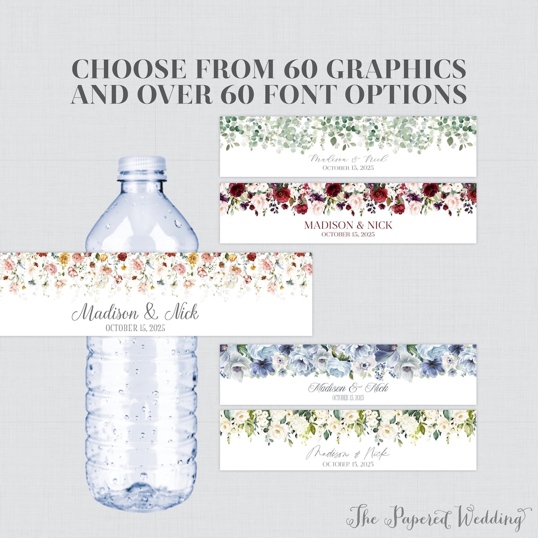 Printable OR Printed Floral Water Bottle Labels With Your Choice of ...