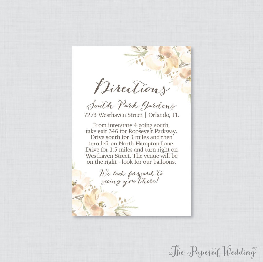 Printable OR Printed Wedding Direction Cards Neutral Rustic Floral ...