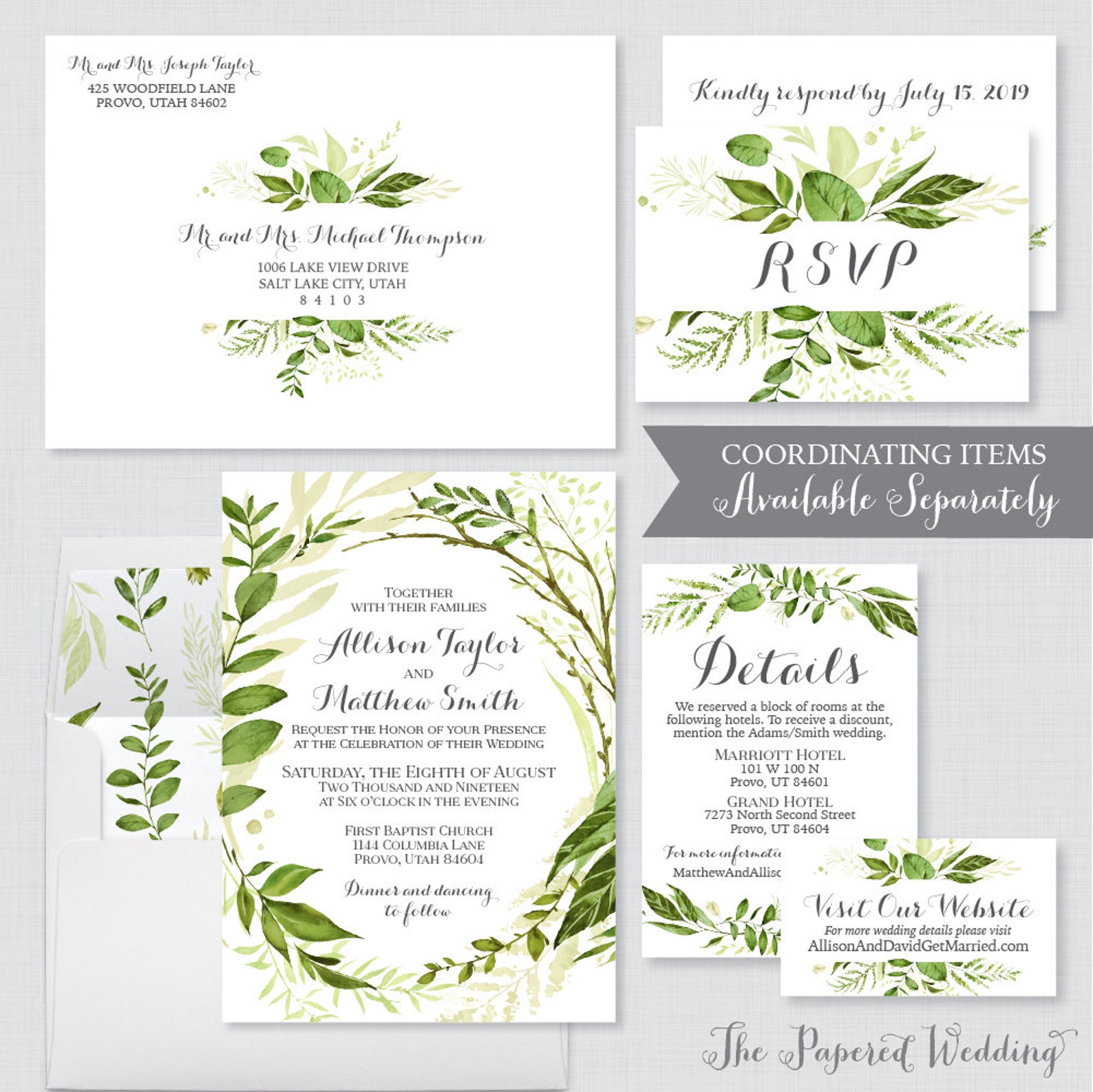 EDITABLE Wedding Envelopes Printable Editable Green Wedding - Etsy