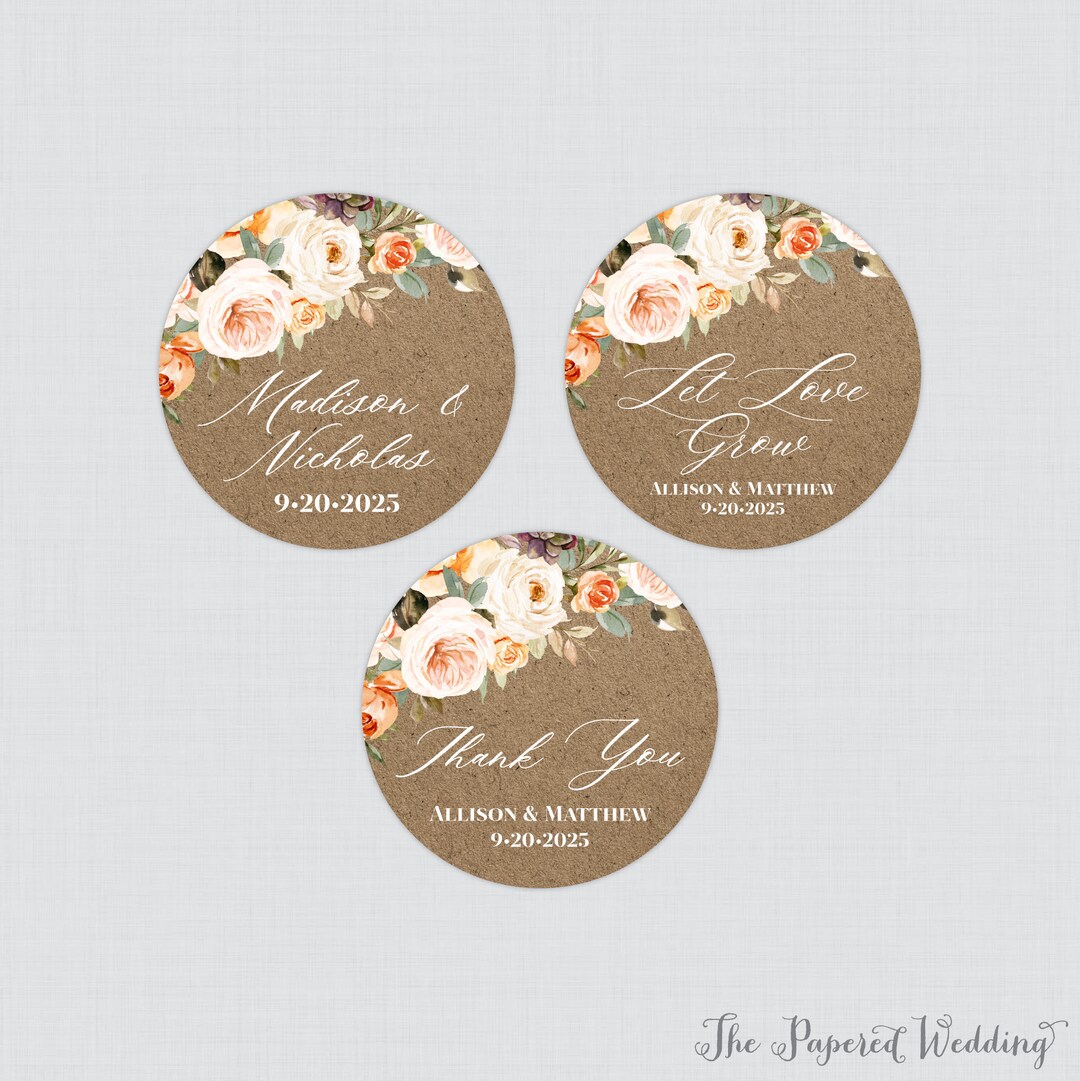 Printable OR Printed Rustic Autumn Floral Wedding Stickers - Orange ...