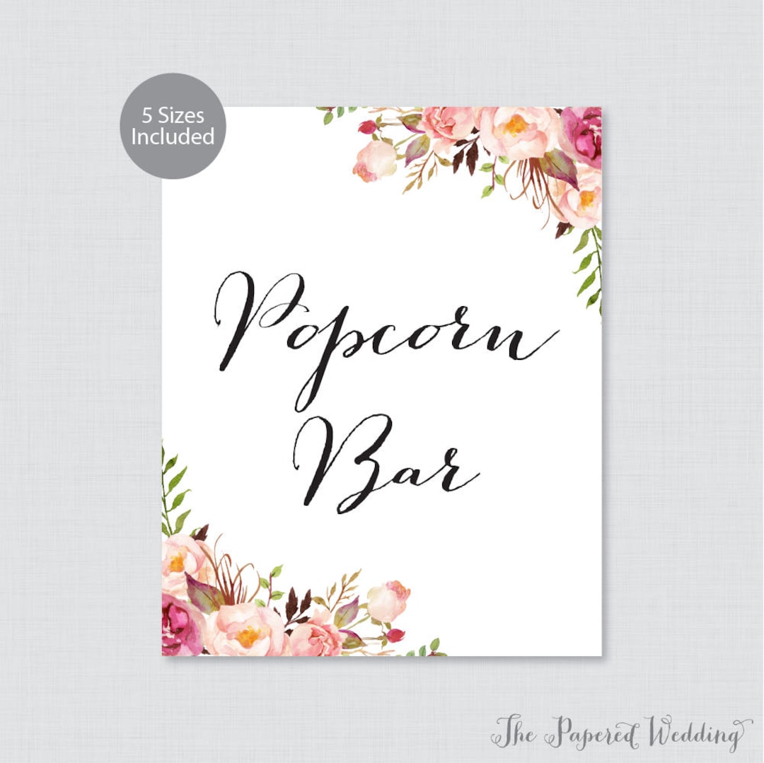 Printable Popcorn Bar Sign - Pink Popcorn Buffet Sign, Rustic Pink ...