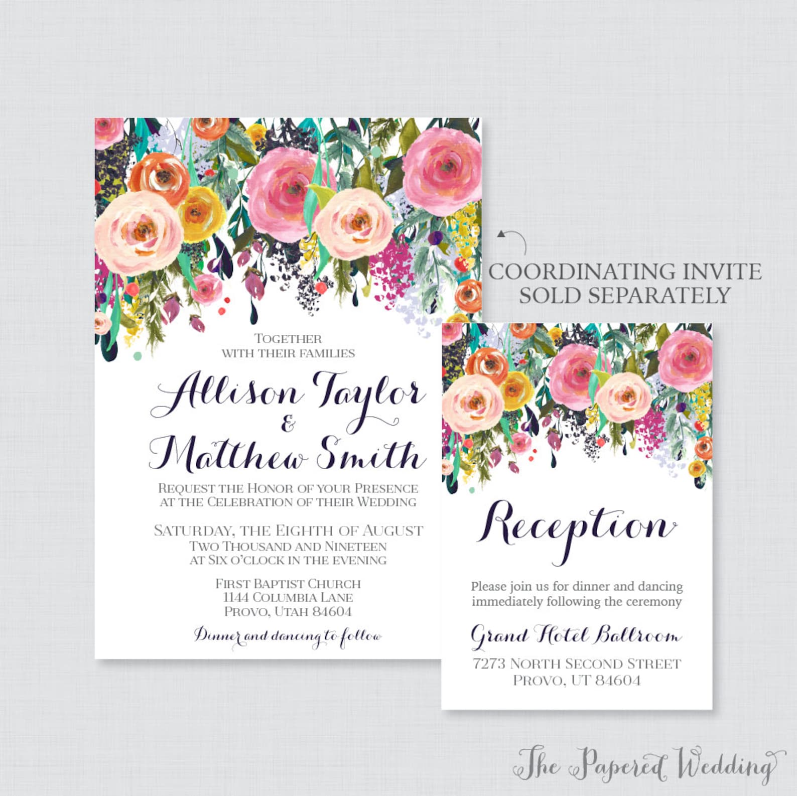 Printable OR Printed Wedding Reception Cards Floral - Etsy