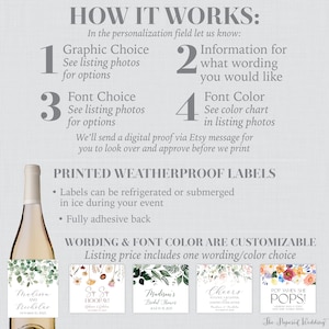 PRINTED Flower Wine Bottle Labels - Choose Your Floral Graphic, Fonts ...
