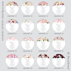 Printed Round Menu Cards With Flowers - Choose Your Floral Design ...