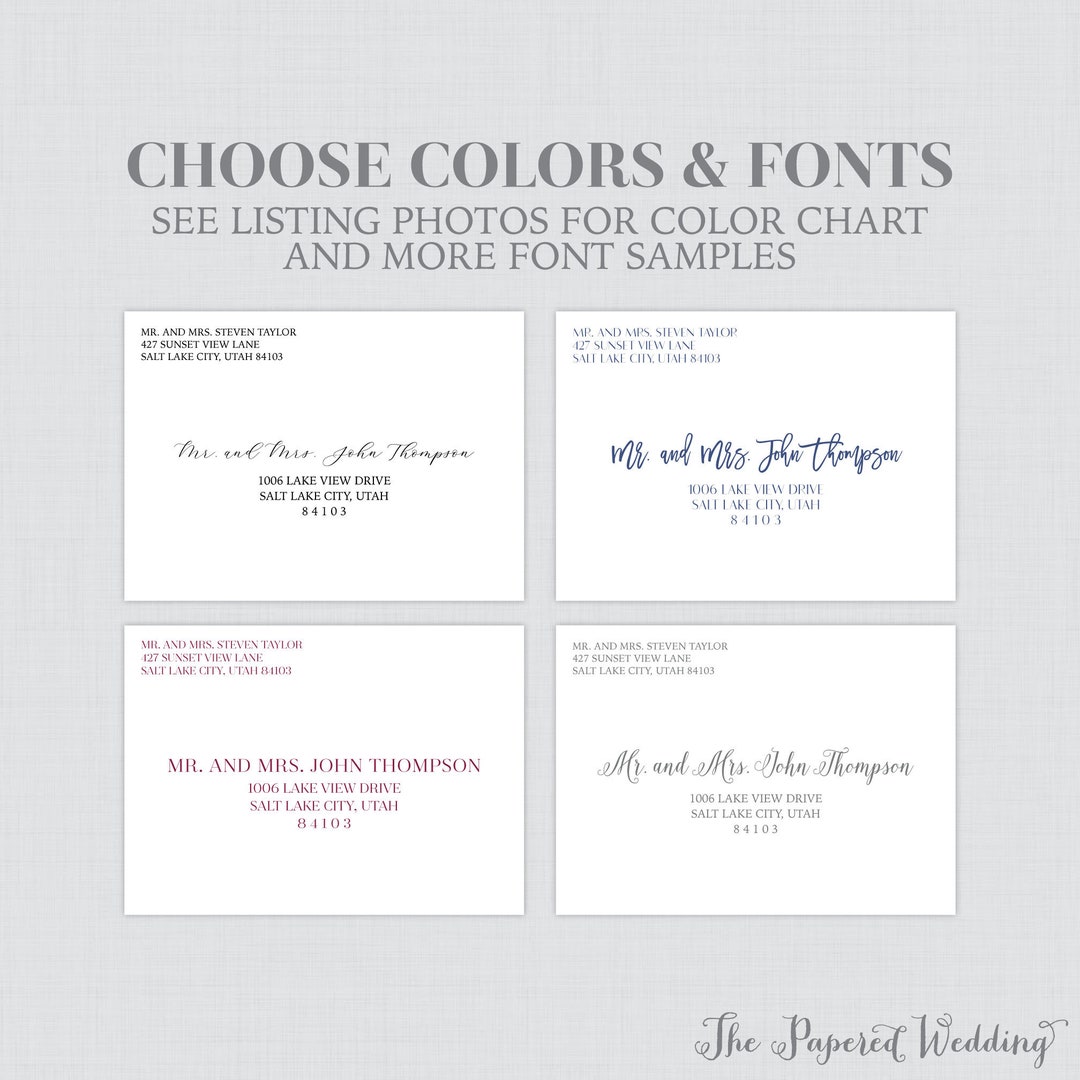 A7 Printed Envelopes With Custom Fonts and Colors - Printed Wedding ...
