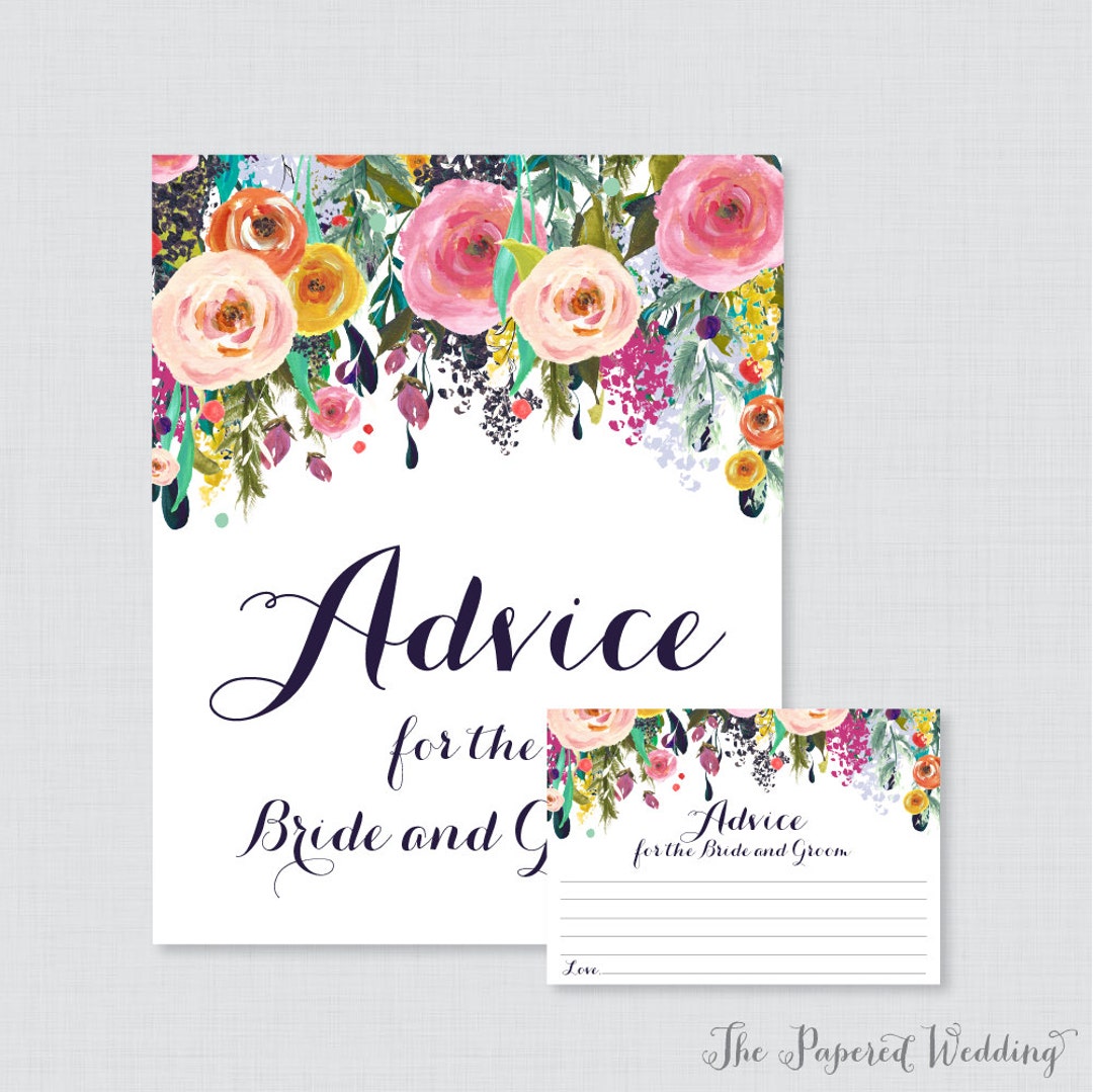 Printable Wedding Advice Cards - Floral Advice for the Bride and Groom ...