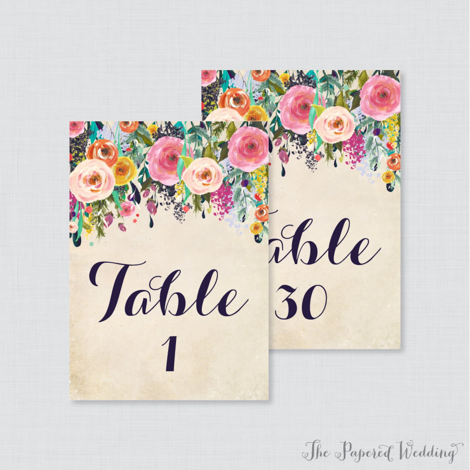 Printable Wedding Table Numbers Floral Table Numbers for | Etsy