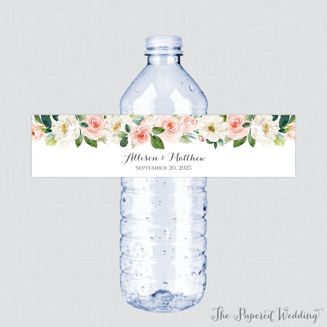 Printable OR Printed Pink Flower Wedding Water Bottle Labels - Pink and ...