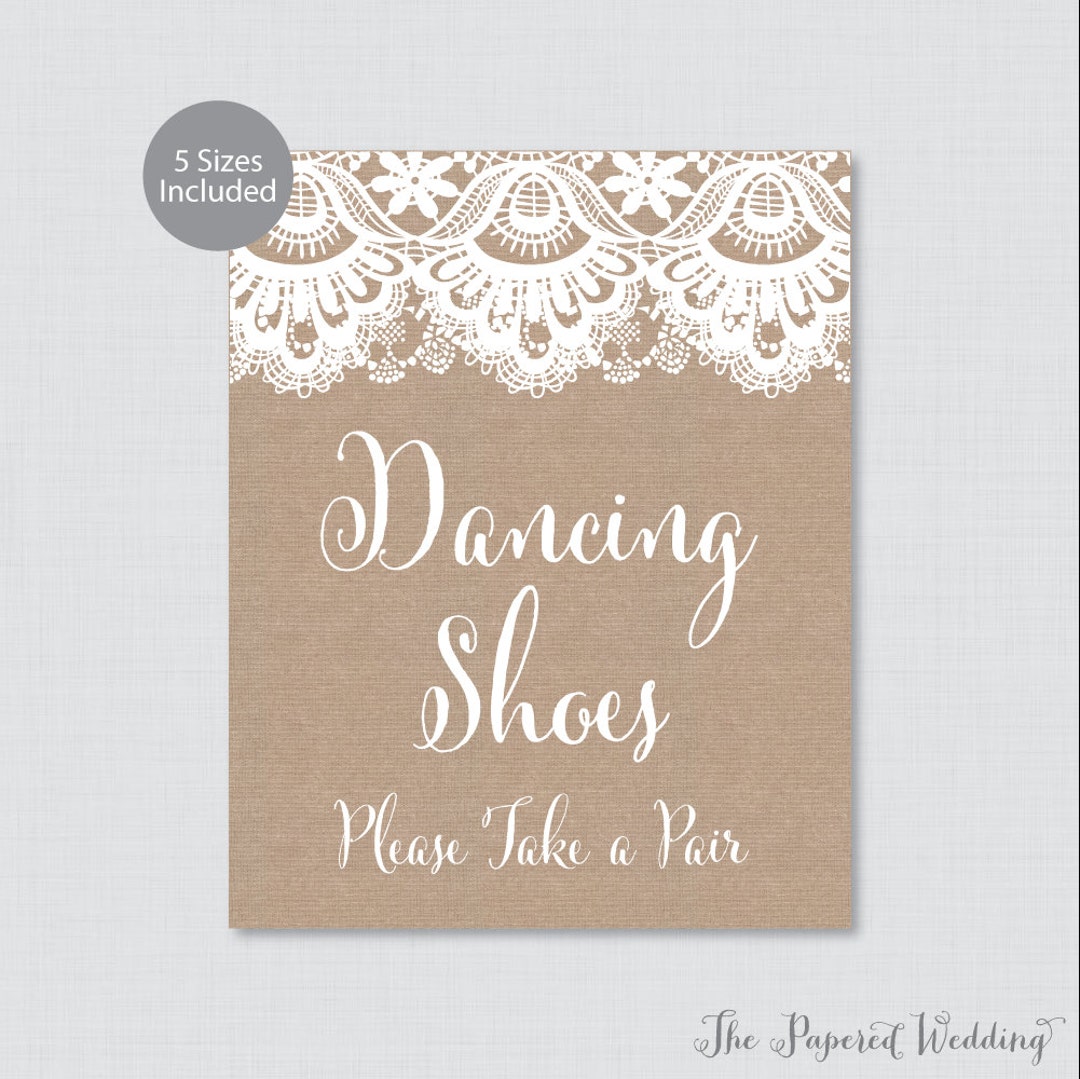 Printable Dancing Shoes Sign Rustic Burlap and Lace Wedding Dancing ...