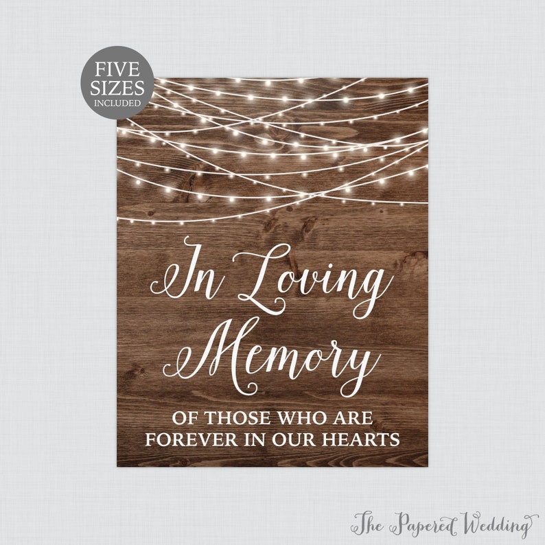 Printable Rustic in Loving Memory of Sign - Wood and String Lights ...