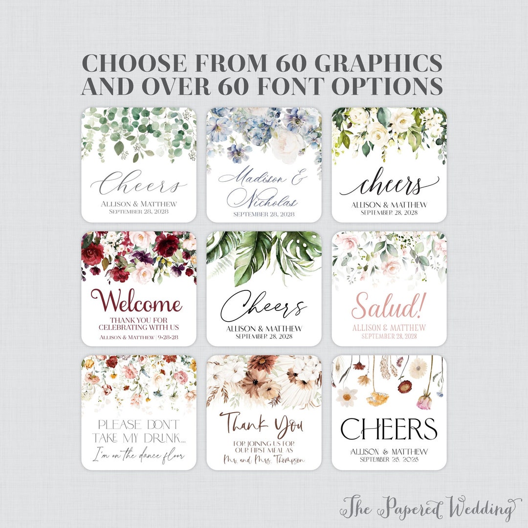 PRINTED Paper Coasters With Flowers - Choose Your Floral Design, Fonts ...