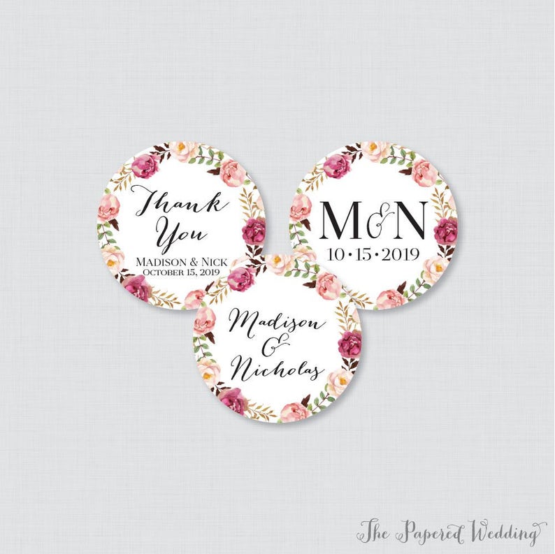Printable OR Printed Wedding Stickers Pink Floral Circle - Etsy