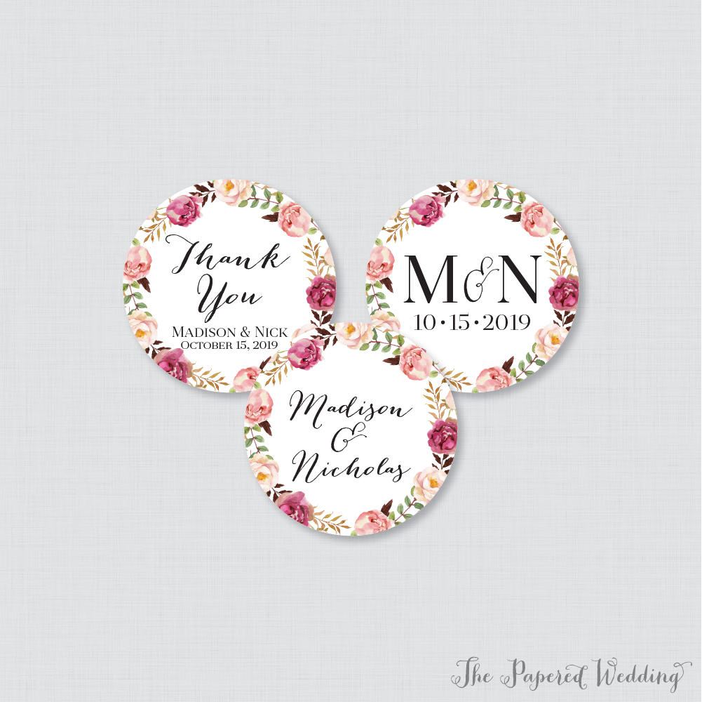 Printable OR Printed Wedding Stickers Pink Floral Circle | Etsy